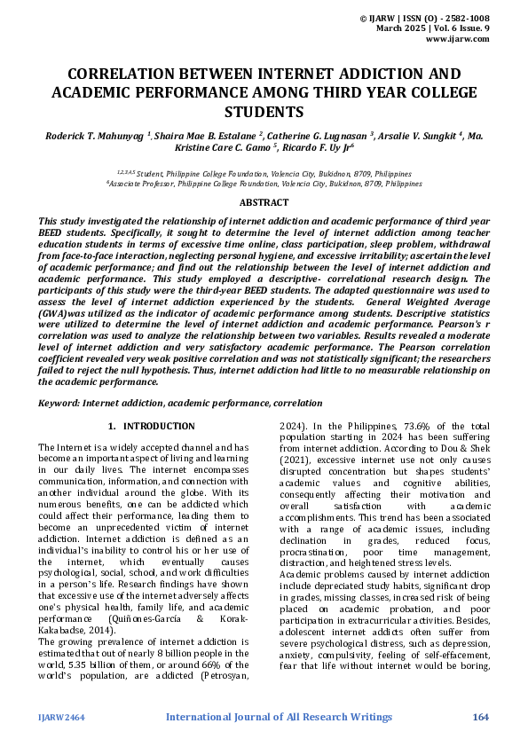 (PDF) CORRELATION BETWEEN INTERNET ADDICTION AND ACADEMIC PERFORMANCE ...