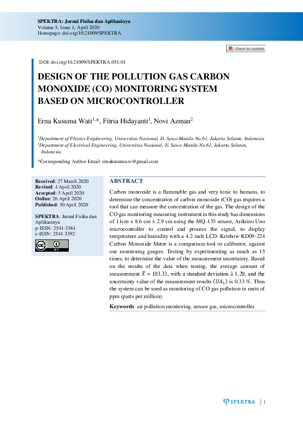 (PDF) DESIGN OF THE POLLUTION GAS CARBON MONOXIDE (CO) MONITORING SYSTEM BASED ON MICROCONTROLLER