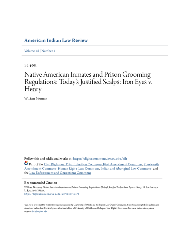 (PDF) Native American Inmates and Prison Grooming Regulations: Today's ...