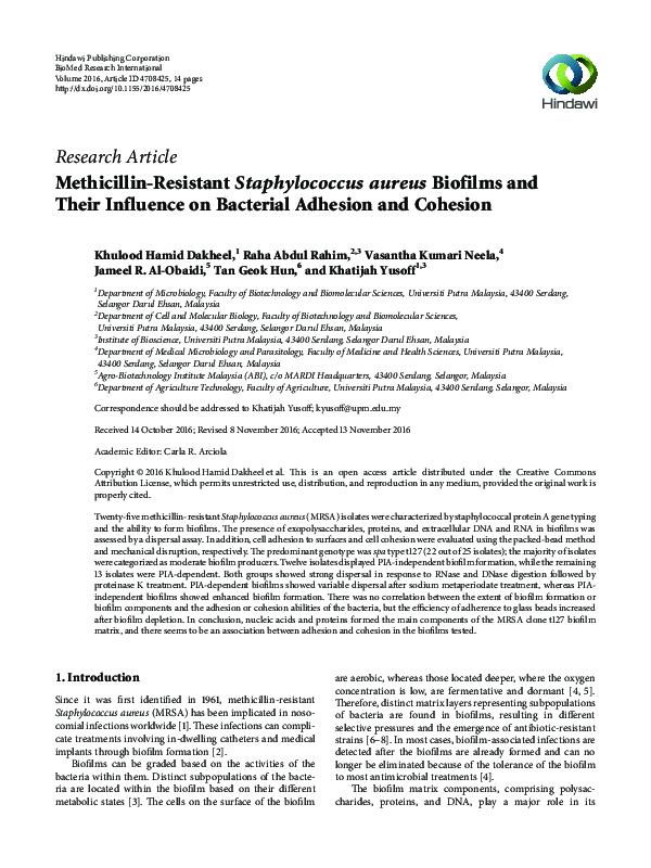 (PDF) Methicillin-Resistant Staphylococcus aureus Biofilms and Their Influence on Bacterial ...