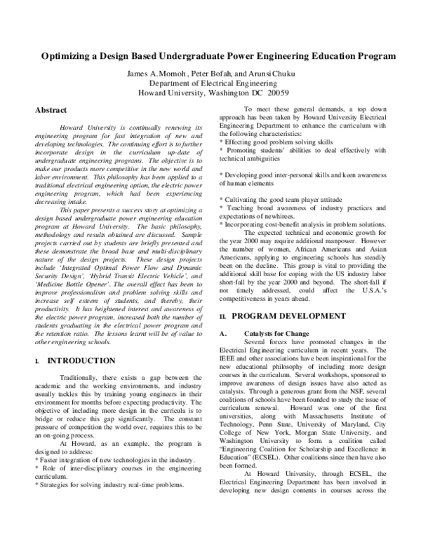 (PDF) Optimizing a design based undergraduate power engineering education program