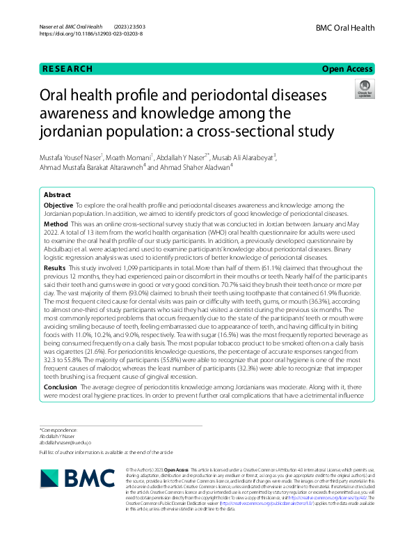 (PDF) Oral health profile and periodontal diseases awareness and ...
