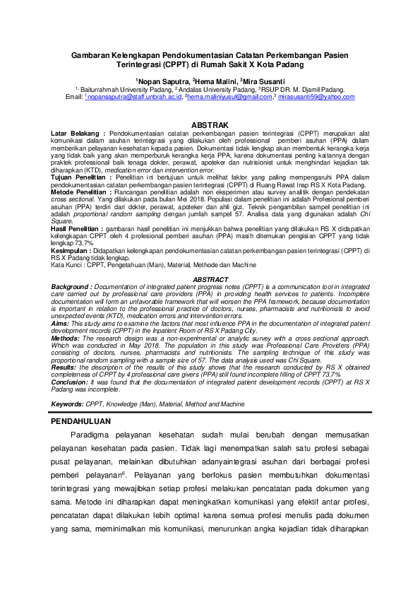 (PDF) Gambaran Kelengkapan Pendokumentasian Catatan Perkembangan Pasien ...