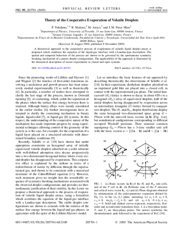 (PDF) Theory of the Cooperative Evaporation of Volatile Droplets