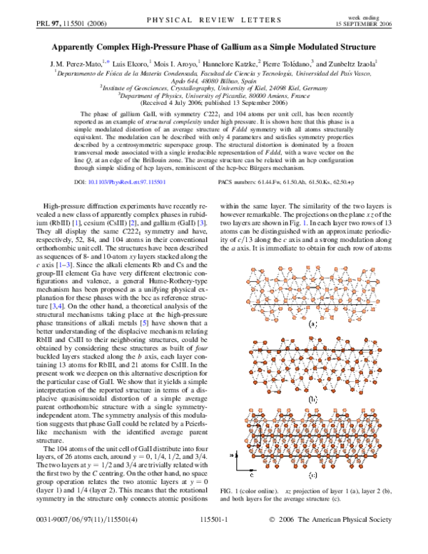 (PDF) Apparently Complex High-Pressure Phase of Gallium as a Simple ...