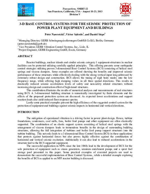 (PDF) 3-D Base Control Systems for the Seismic Protection of Power ...