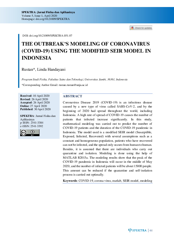 (PDF) THE OUTBREAK'S MODELING OF CORONAVIRUS (COVID-19) USING THE ...