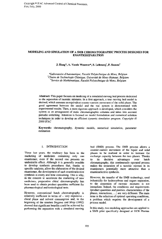 (PDF) Modeling and simulation of a SMB chromatographic process designed for enantioseparation