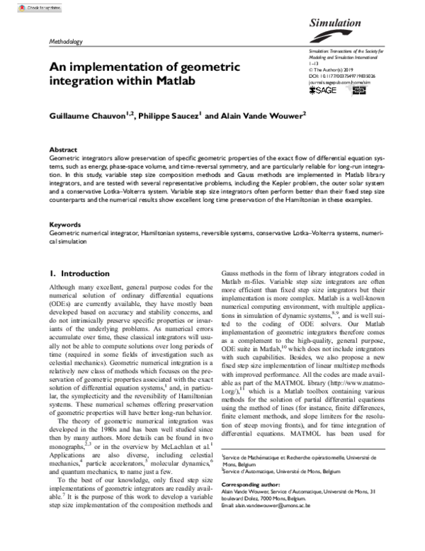 (PDF) An implementation of geometric integration within Matlab