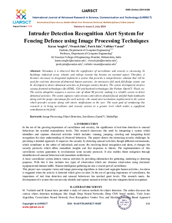(PDF) Intruder Detection Recognition Alert System for Fencing Defence using Image Processing ...