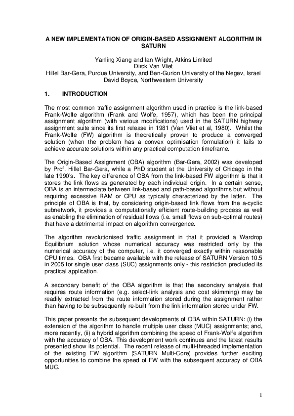 (PDF) A new implementation of origin-based assignment algorithm in SATURN