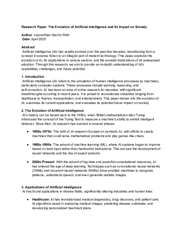 (PDF) Research Paper: The Evolution of Artificial Intelligence and Its ...