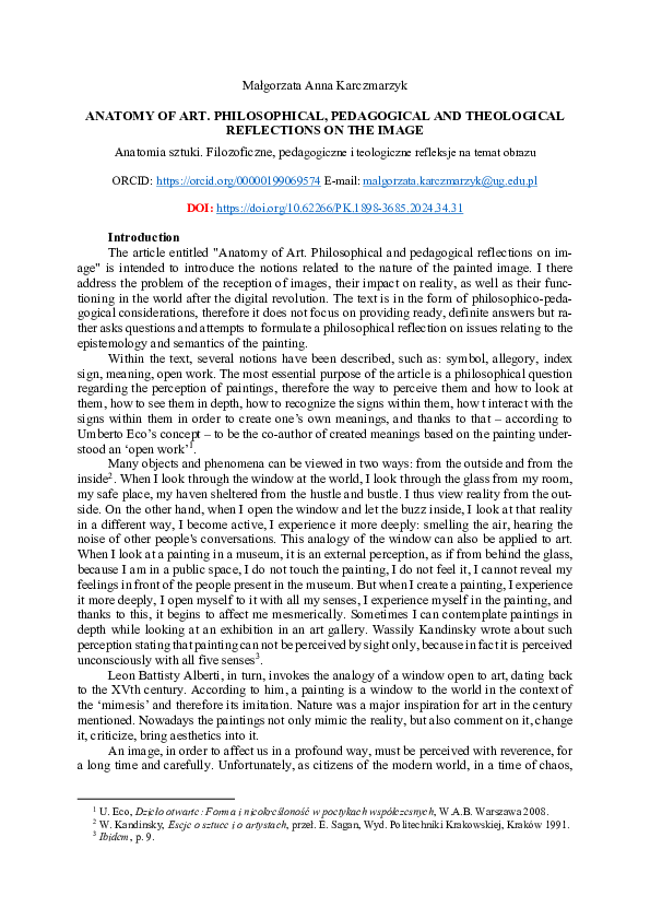 (PDF) Anatomy of Art. Philosophical, Pedagogical and Theological Reflections on the Image