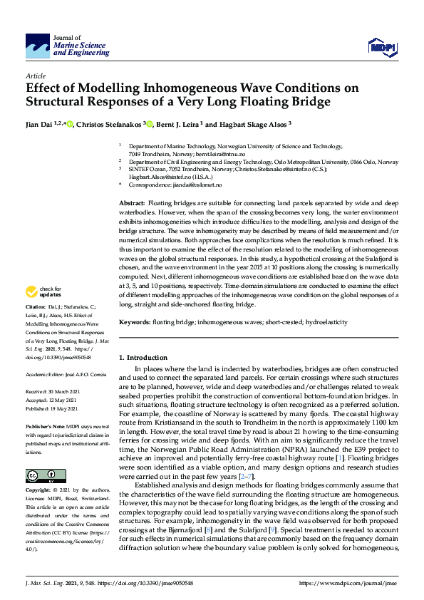 (PDF) Effect of Modelling Inhomogeneous Wave Conditions on Structural Responses of a Very Long ...