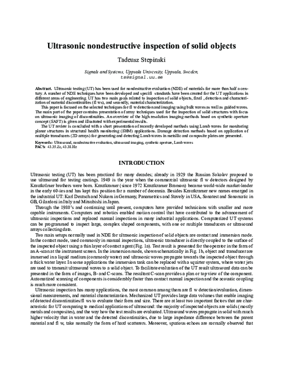 (PDF) Ultrasonic nondestructive inspection of solid objects