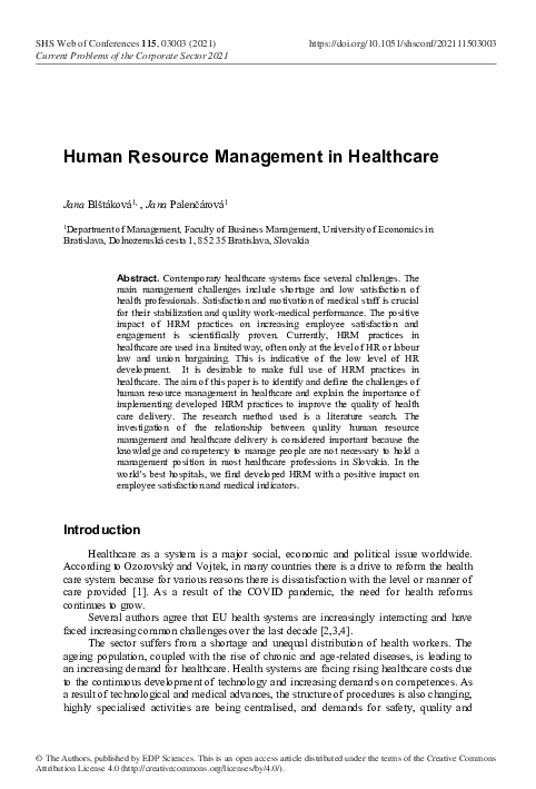 (PDF) Human Resource Management in Healthcare