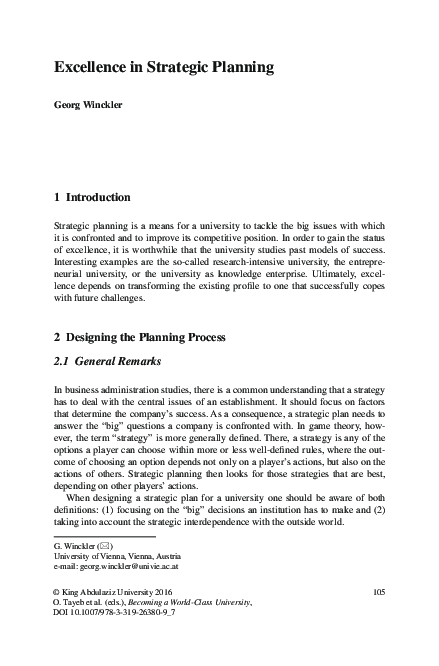 (PDF) Excellence in Strategic Planning