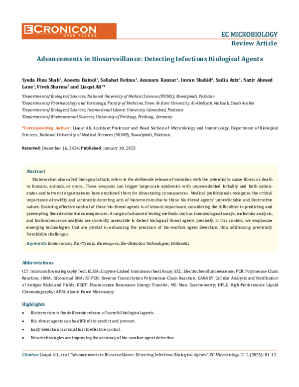 (PDF) Advancements in Biosurveillance: Detecting Infectious Biological Agents