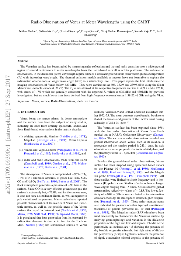 (PDF) Radio observation of Venus at meter wavelengths using the GMRT