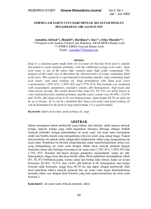 (PDF) Studi Formulasi Sabun Cuci dari Minyak Jelantah dengan Penambahan ...