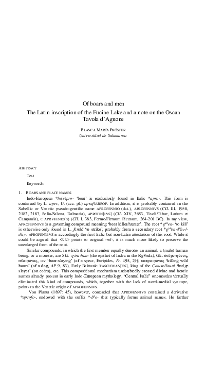 (PDF) Of boars and men: the Latin inscription of the Fucine Lake and a ...