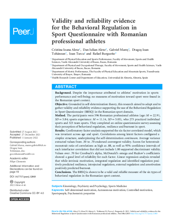 (PDF) Validity and reliability evidence for the Behavioral Regulation in Sport Questionnaire ...