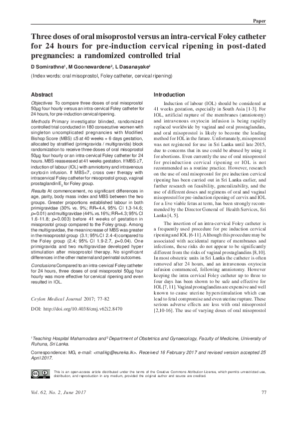 (PDF) Three doses of oral misoprostol versus an intra-cervical Foley ...