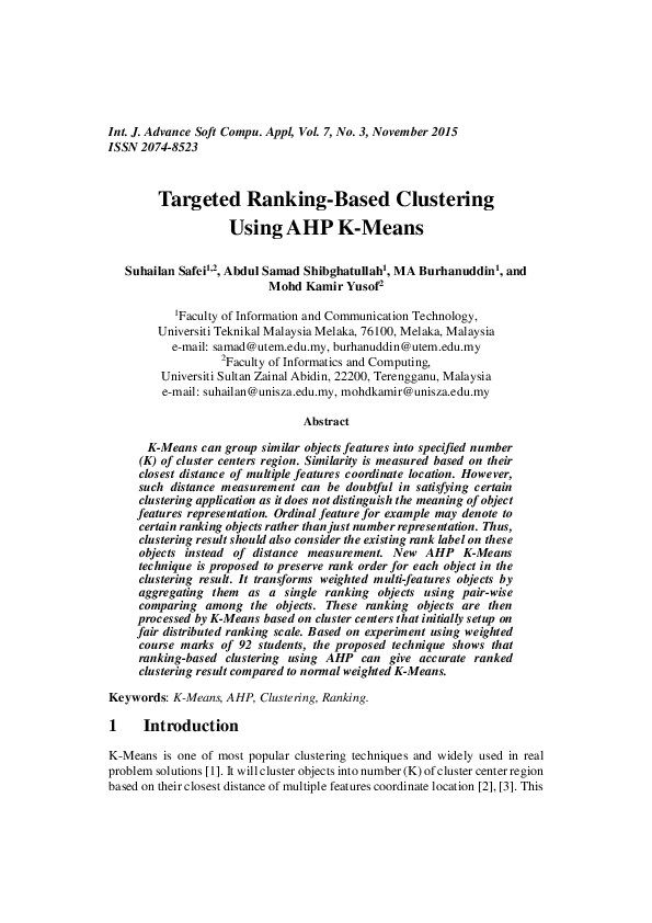 (PDF) Targeted Ranking-Based Clustering Using AHP K-Means