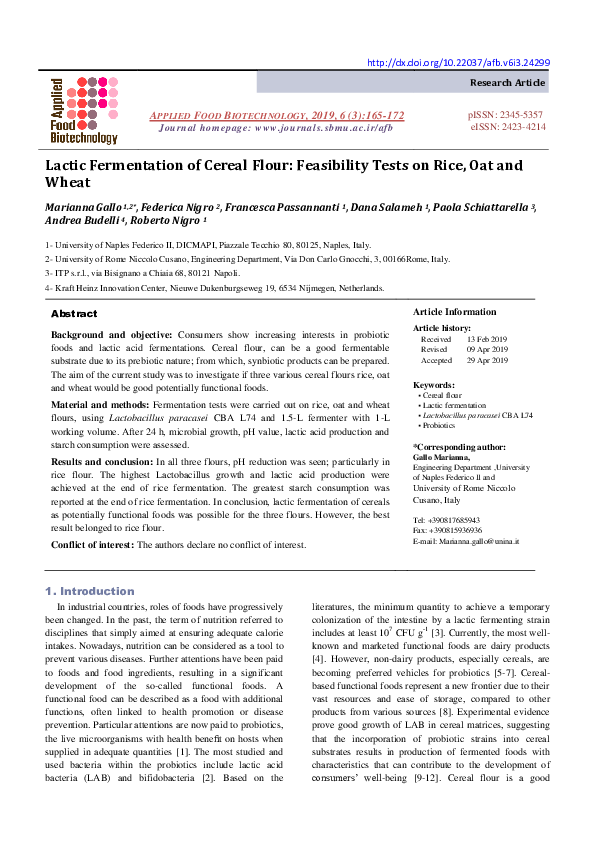 (PDF) Lactic Fermentation of Cereal Flour: Feasibility Tests on Rice ...