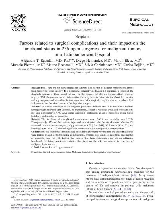 (PDF) Factors related to surgical complications and their impact on the ...