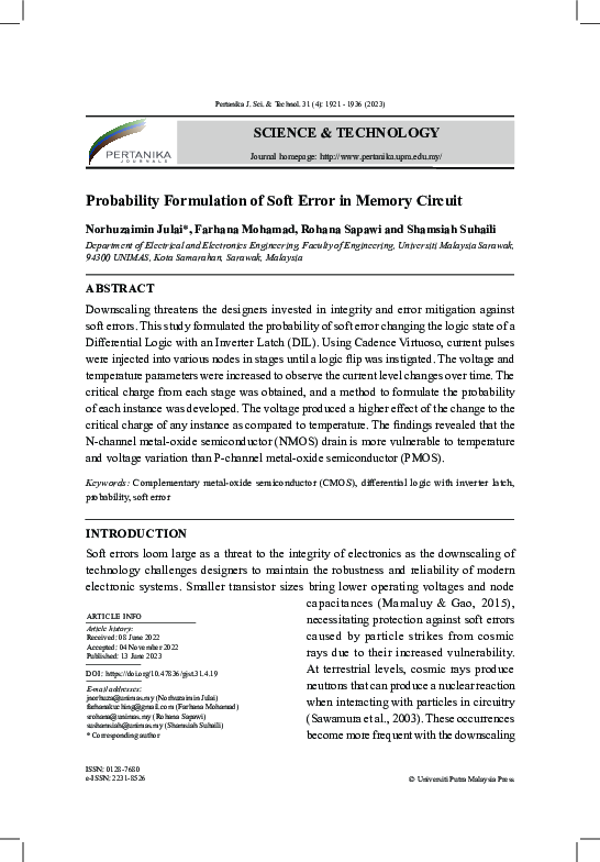 (PDF) Probability Formulation of Soft Error in Memory Circuit