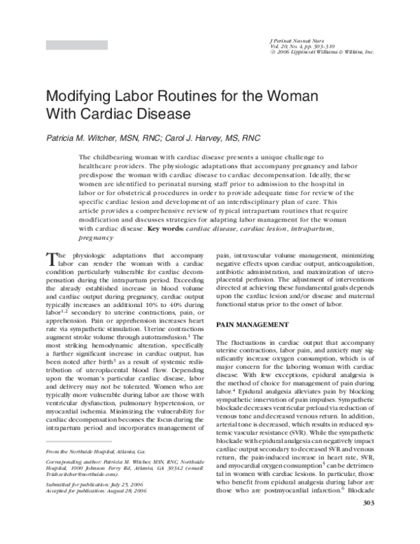 (PDF) Modifying Labor Routines for the Woman With Cardiac Disease