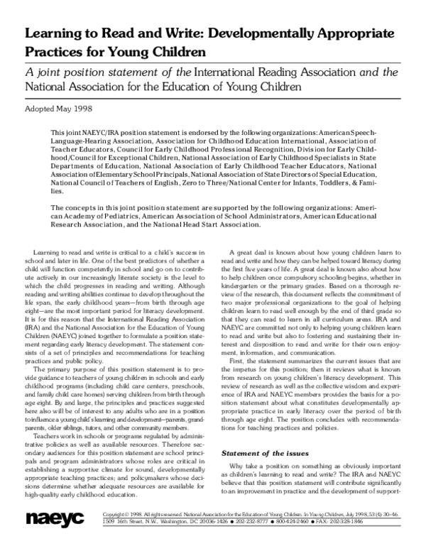 (PDF) Learning to read and write: Developmentally appropriate practices ...
