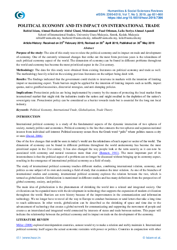 (PDF) Political Economy and Its Impact on International Trade