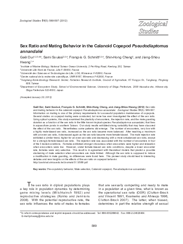(PDF) Sex Ratio and Mating Behavior in the Calanoid Copepod ...