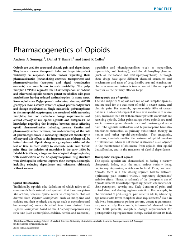(PDF) Pharmacogenetics of Opioids