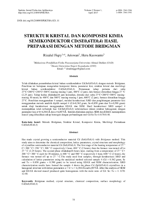 (PDF) STRUKTUR KRISTAL DAN KOMPOSISI KIMIA SEMIKONDUKTOR CD(SE0,6TE0,4) HASIL PREPARASI DENGAN ...