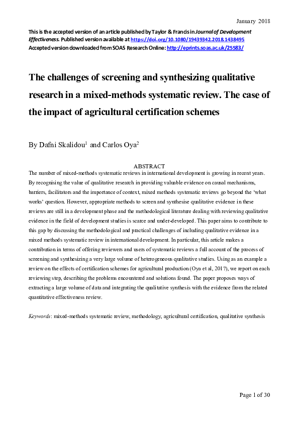 (PDF) The challenges of screening and synthesising qualitative research ...