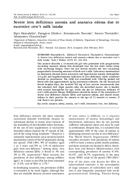(PDF) Severe iron deficiency anemia and anasarca edema due to excessive ...