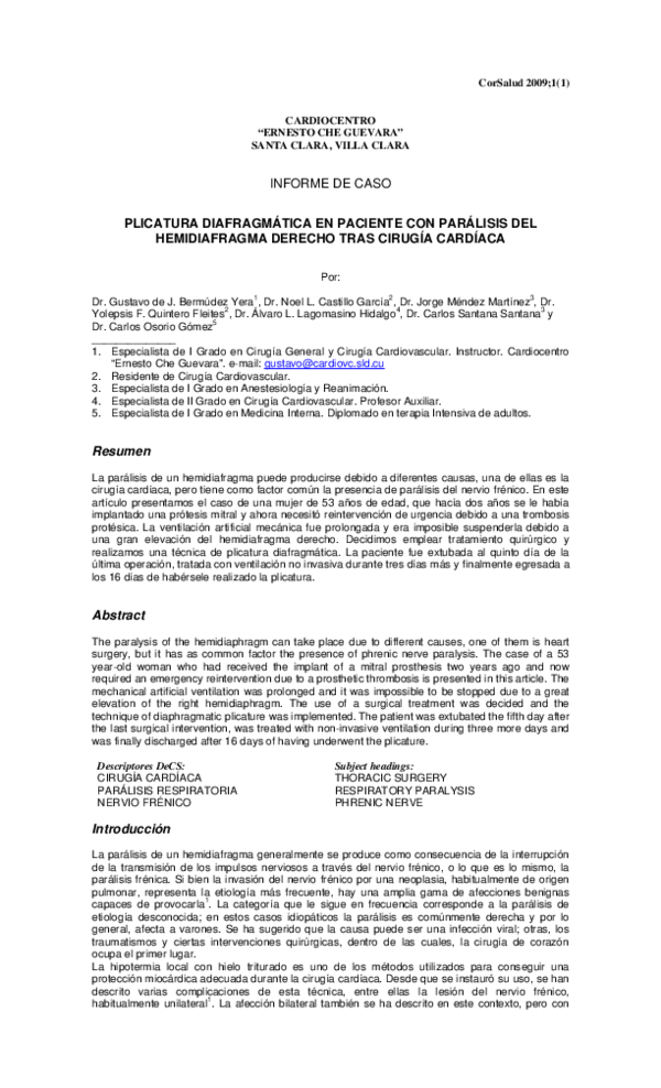 (PDF) Plicatura Diafragmática en Paciente Con Parálisis Del ...