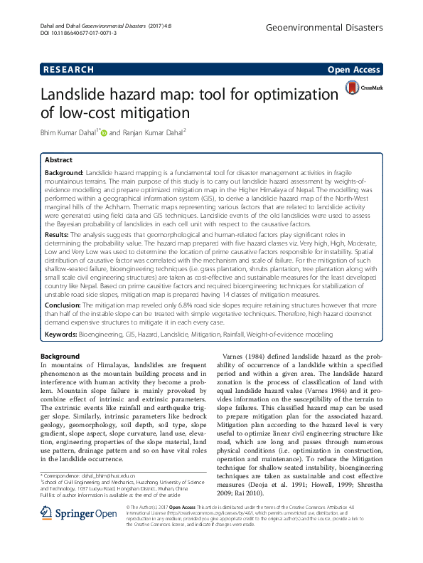 (PDF) Landslide hazard map: tool for optimization of low-cost mitigation