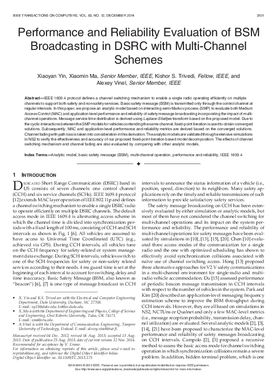 (PDF) Performance and Reliability Evaluation of BSM Broadcasting in ...