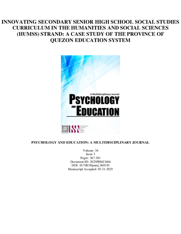 (PDF) Innovating Secondary Senior High School Social Studies Curriculum ...