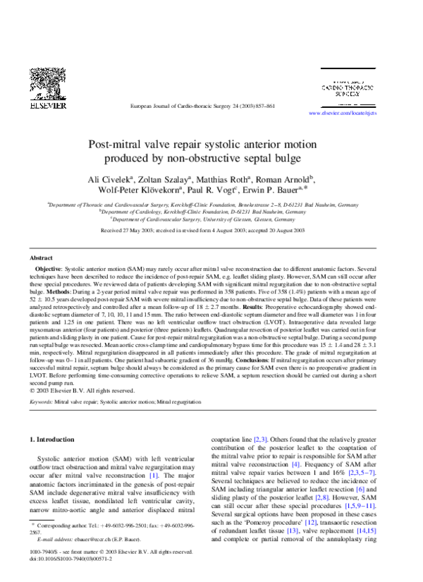 (PDF) Post-mitral valve repair systolic anterior motion produced by non ...