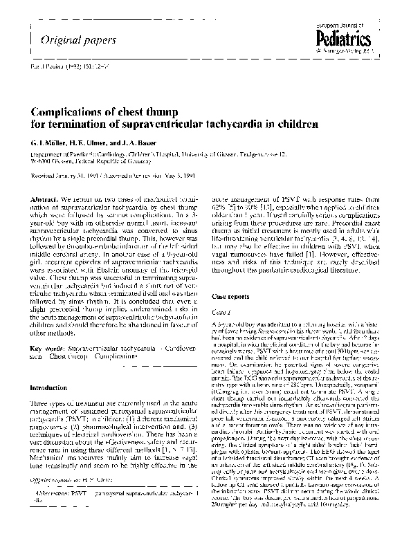 (PDF) Complications of chest thump for termination of supraventricular ...