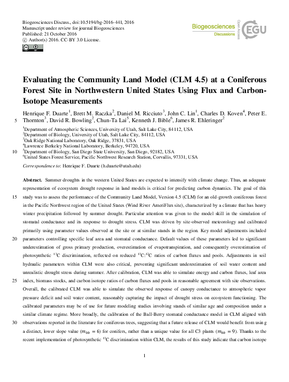 (PDF) Evaluating the Community Land Model (CLM 4.5) at a Coniferous ...