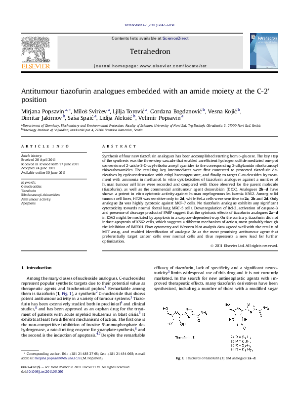 (PDF) Antitumour tiazofurin analogues embedded with an amide moiety at ...