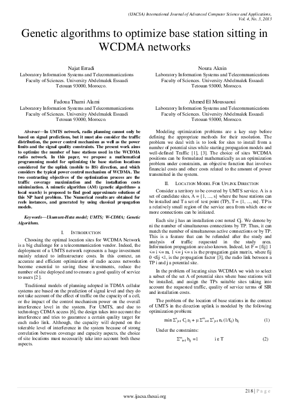 (PDF) Genetic algorithms to optimize base station sitting in WCDMA networks