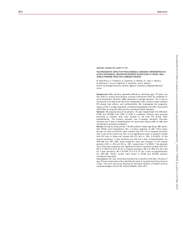 (PDF) P66 Prognostic Impact of Percutaneous Coronary Intervention in Acute Myocardial Infarction ...