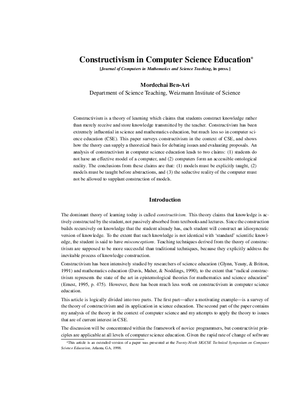 (PDF) Constructivism in computer science education